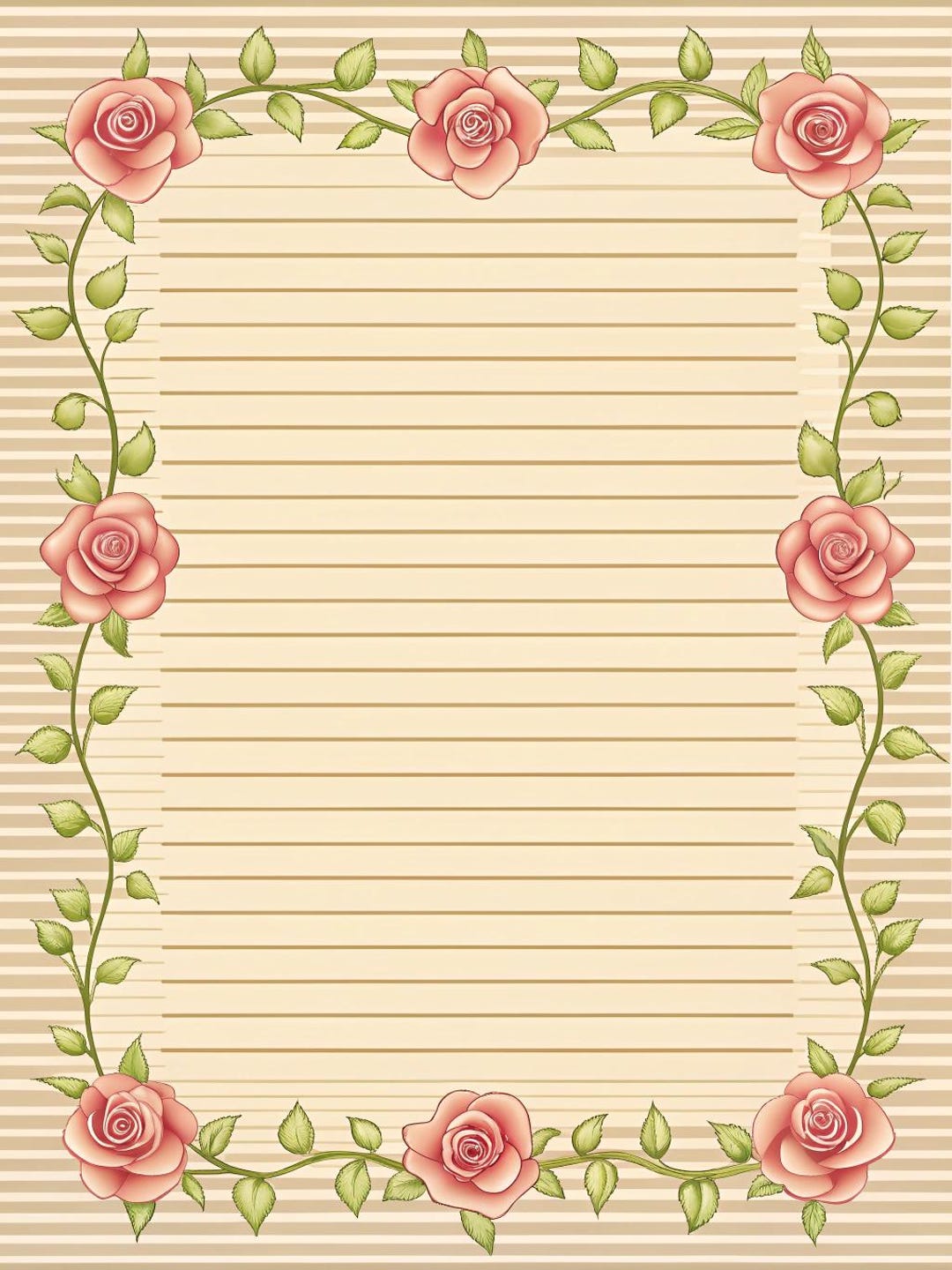 Romantic Pink & Blue Lined Journal Pages, Printable Stationery (A4 PDF ...