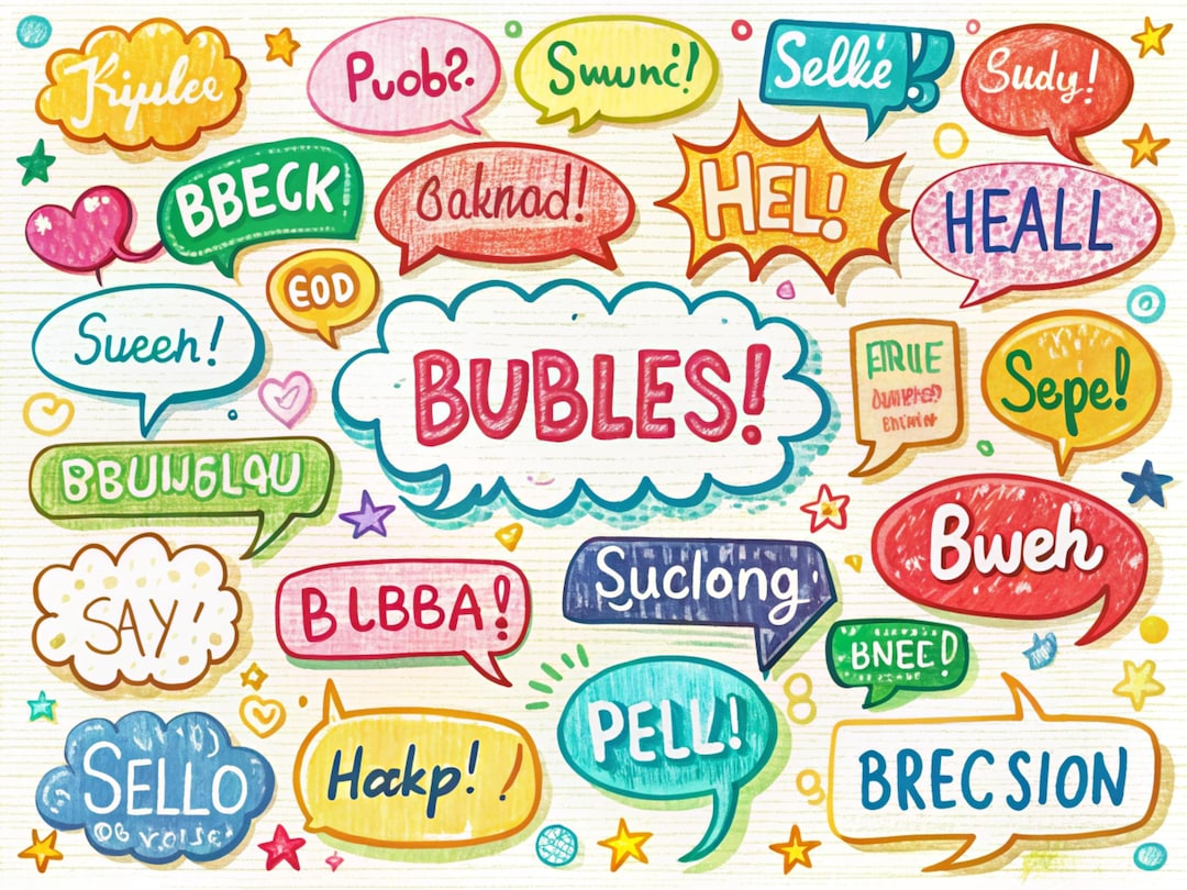 Printable Bubble Word Clouds | Hand-drawn Pencil Art Stickers for ...