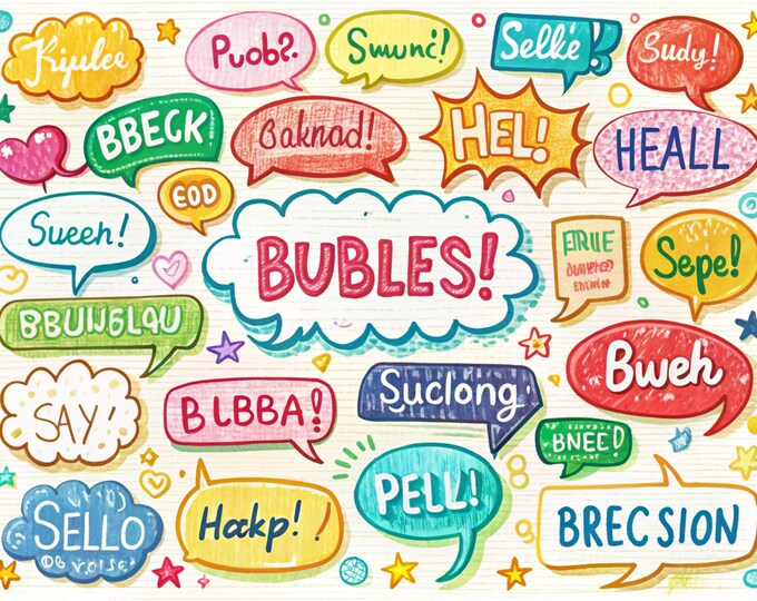 Printable Bubble Word Clouds | Hand-drawn Pencil Art Stickers for ...