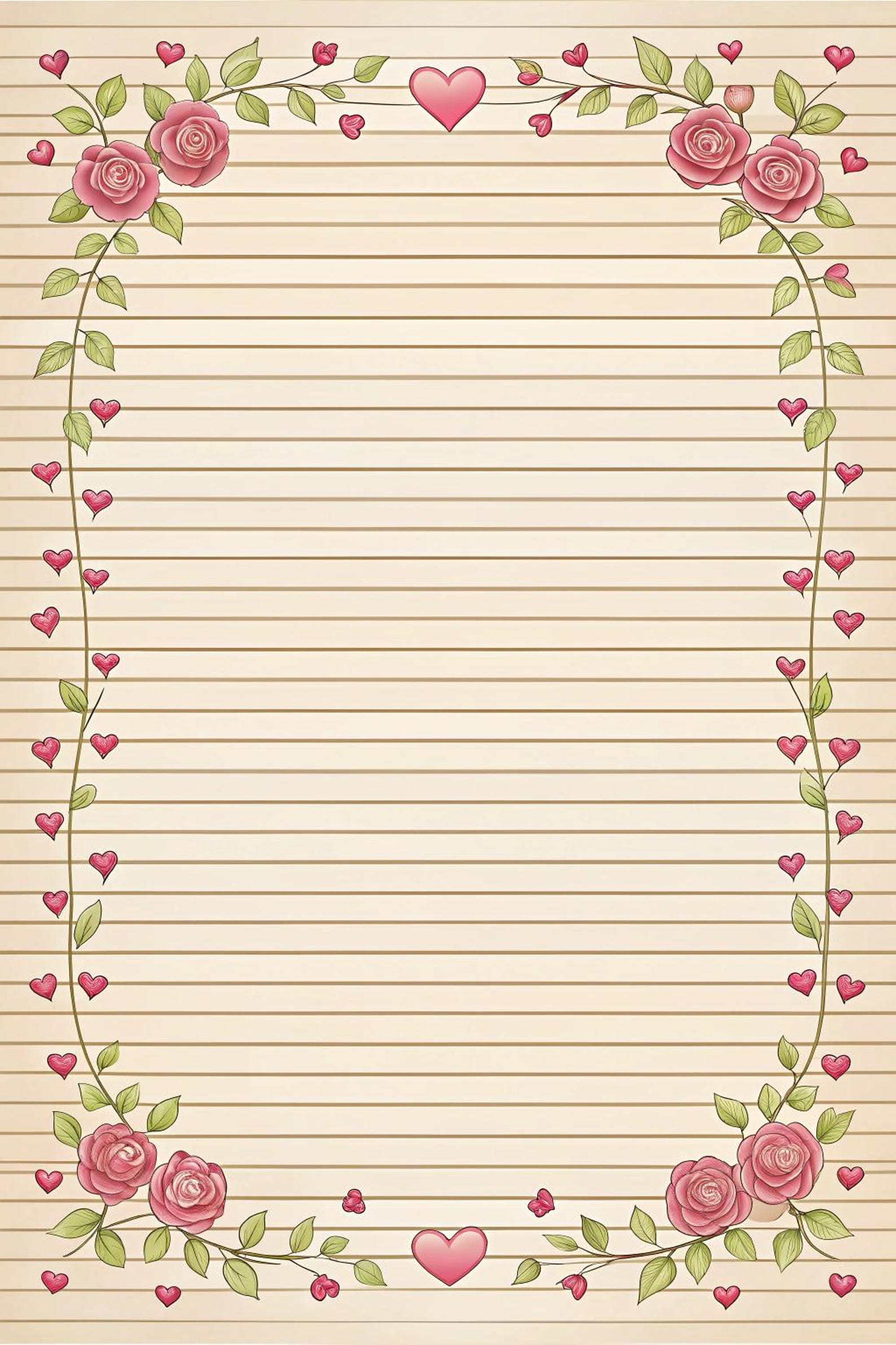 Floral Heart Lined Journal Pages – Printable Planner, A4/US Letter (50 ...