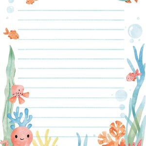 Cute Ocean Lined Paper for Kids – 45 Watercolor Sea Ocean Writing Paper ...