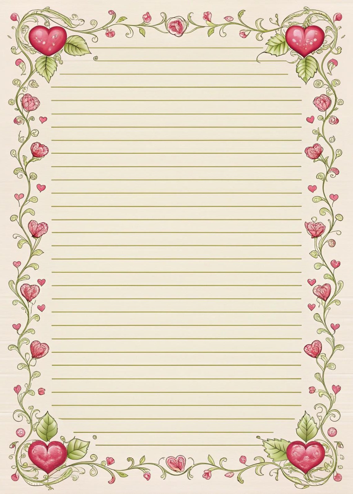 Floral Heart Lined Journal Pages: Printable Planner Inserts (PDF) - Etsy