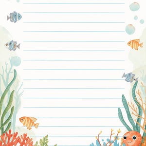 Cute Ocean Lined Paper for Kids – 45 Watercolor Sea Ocean Writing Paper ...