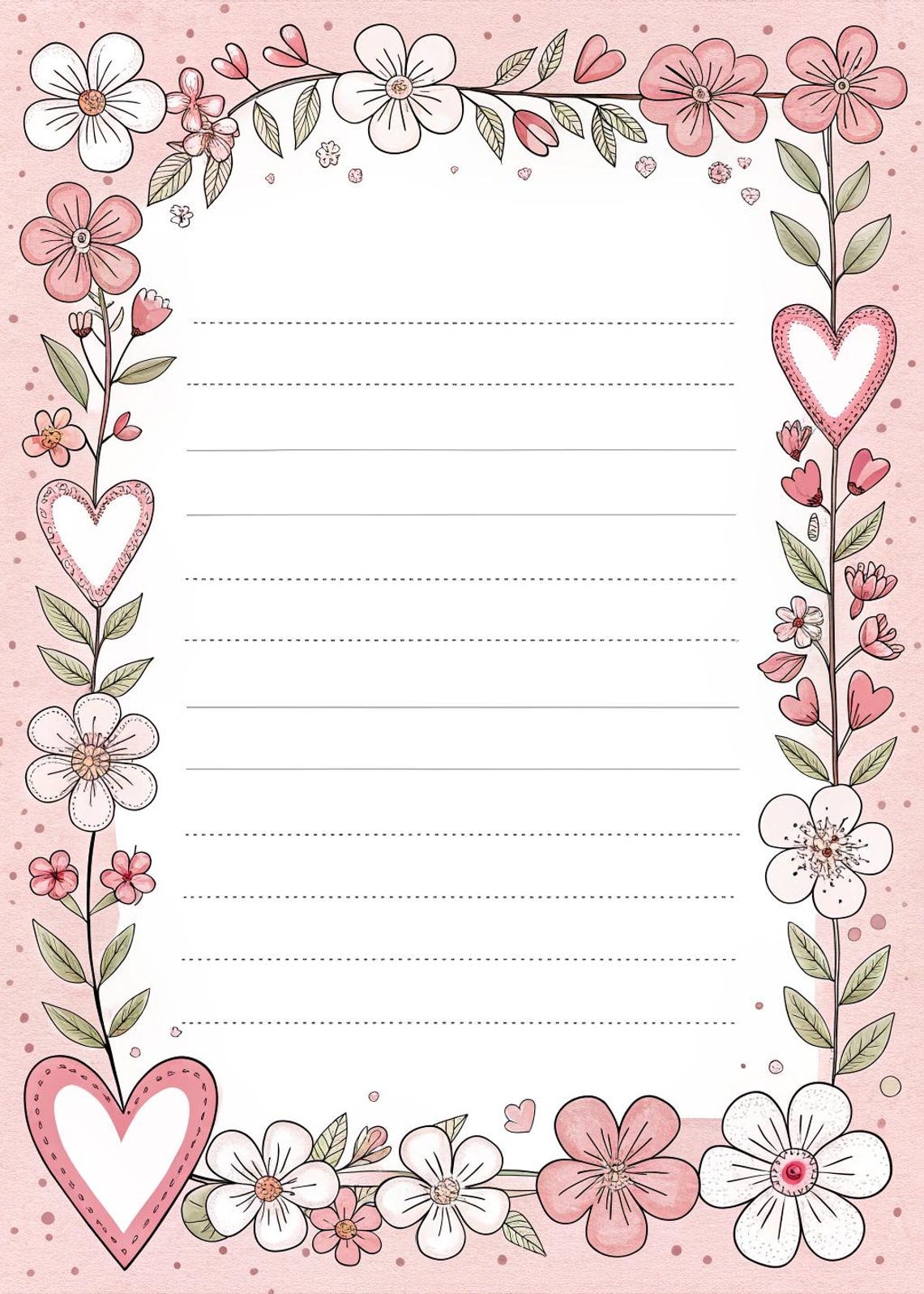 Floral Heart Stationery Paper | Printable Lined and Blank Pages ...