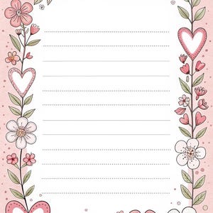 Floral Heart Stationery Paper | Printable Lined and Blank Pages ...