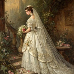 Victorian Bride Oil Painting Print, Antique Lace Wedding Dress (digital ...