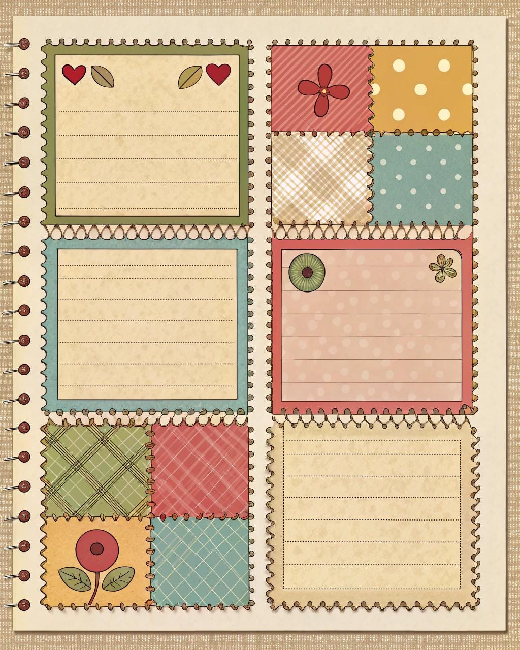 Patchwork Fabric Block Journal Page: Vintage Scrapbook Printable (A4 ...