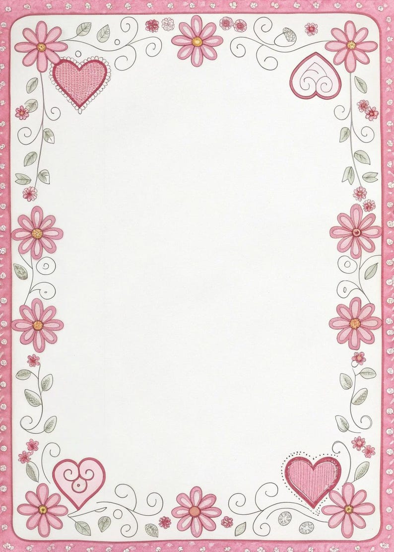 Pink Floral Heart Stationery: Printable Lined Journal Paper (JPG) - Etsy