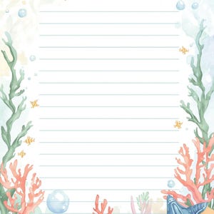 Cute Ocean Lined Paper for Kids – 45 Watercolor Sea Ocean Writing Paper ...