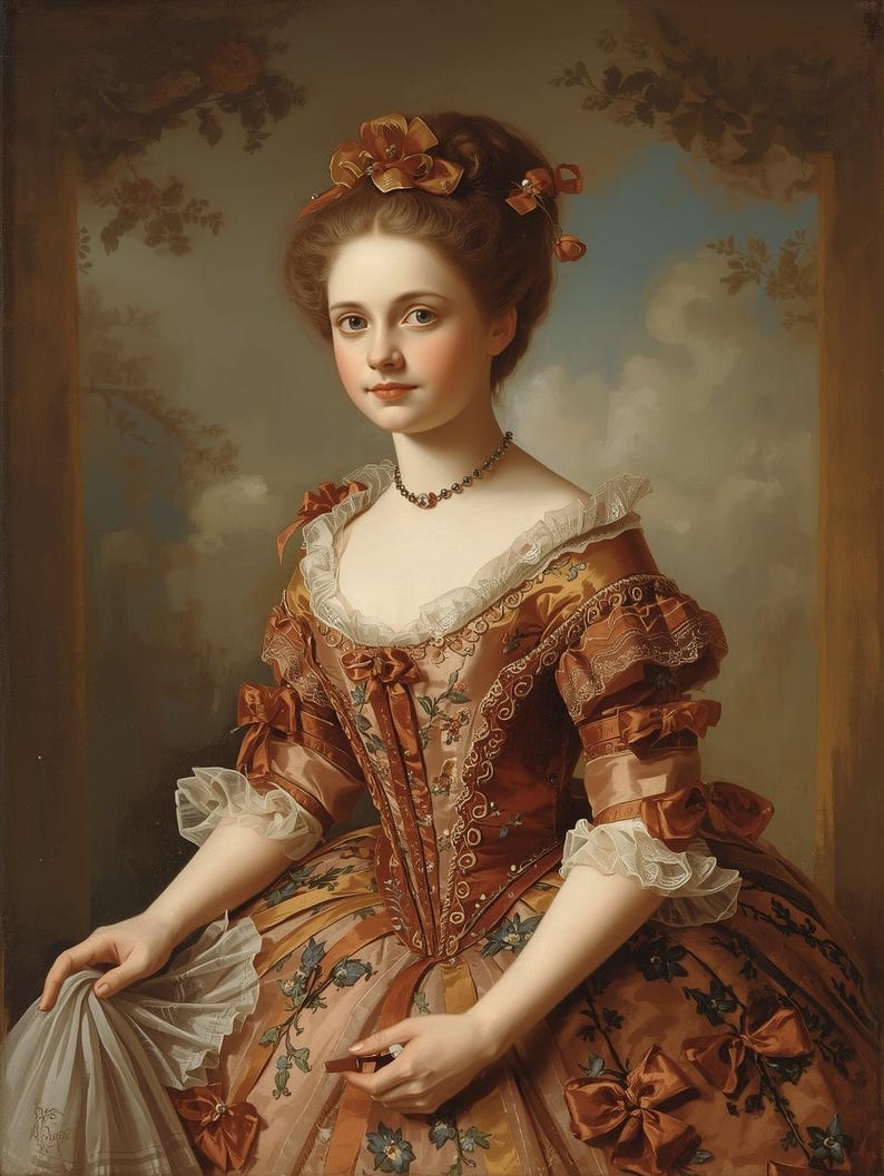 Victorian French Lady Oil Painting 70 Portrait, Baroque Impasto Canvas ...