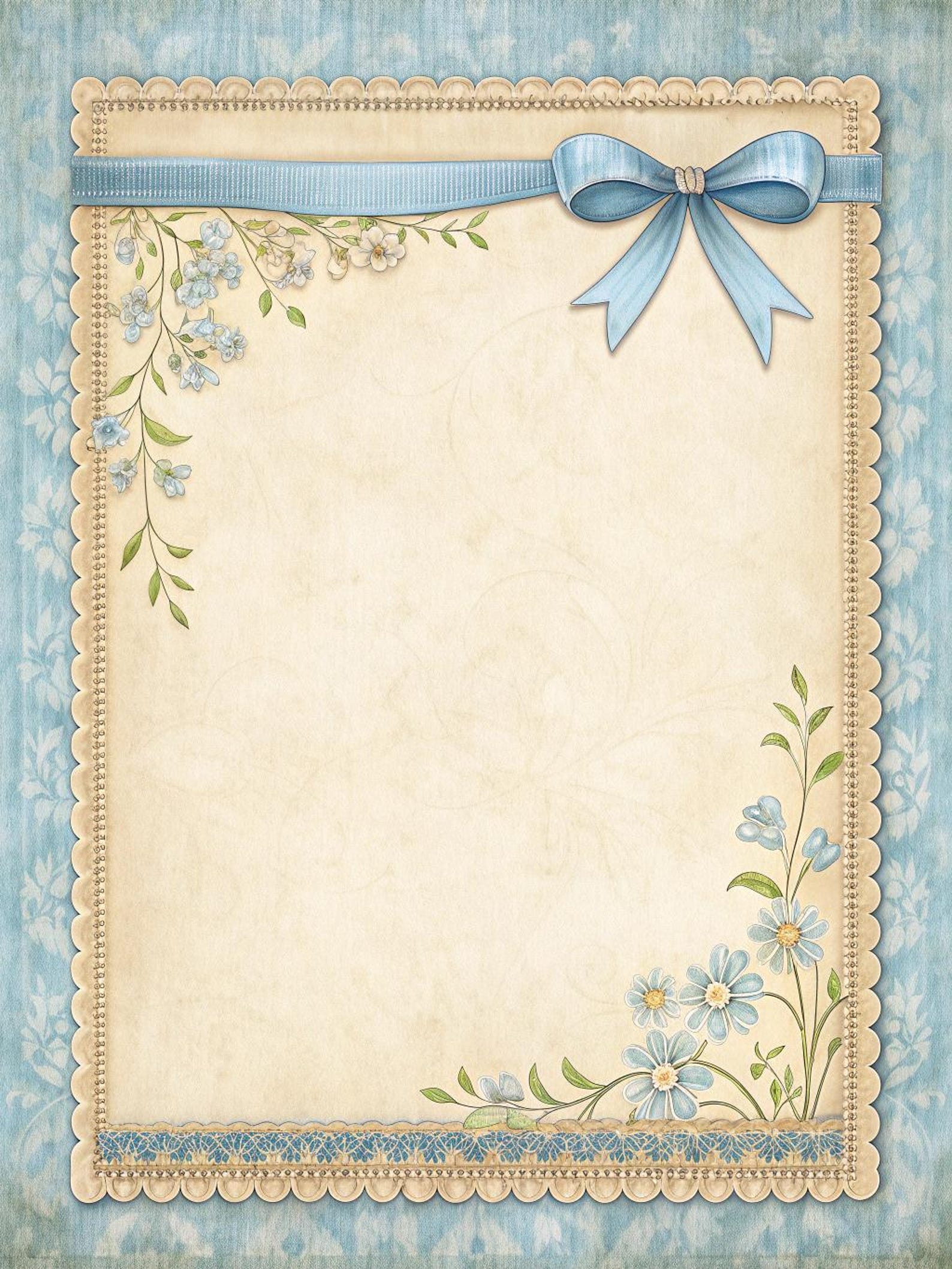 Vintage Parchment Paper – A4 Printable With Blue Ribbon (digital ...