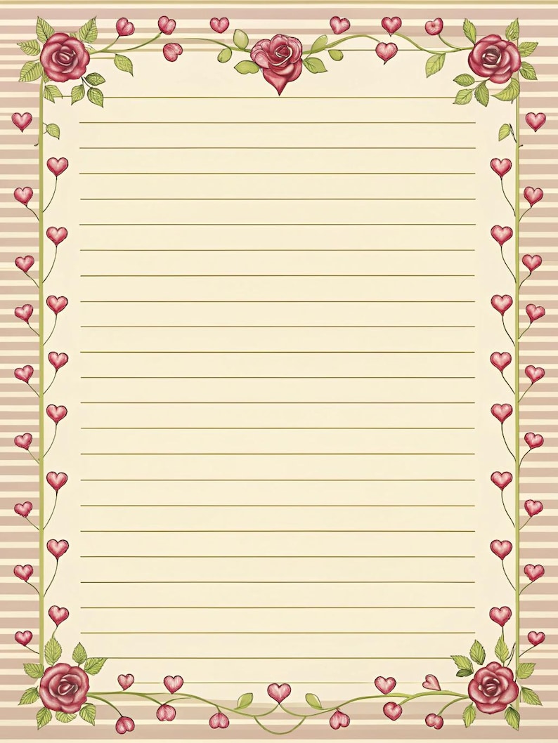 Rose Lined Writing Paper | Floral Stationery, Scrapbooking (A4 & US ...