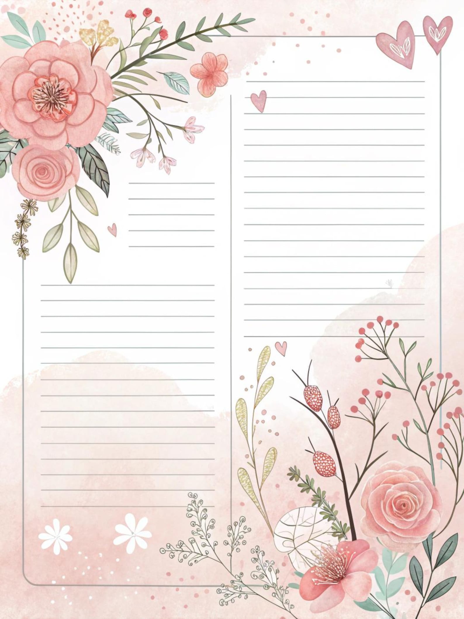 Rose Lined Writing Paper | Floral Stationery, Scrapbooking (A4 & US ...