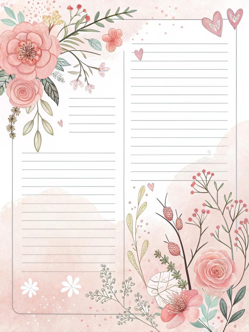 Rose Lined Writing Paper | Floral Stationery, Scrapbooking (A4 & US ...
