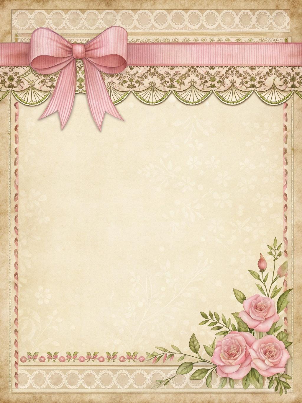 Vintage Parchment Paper – A4 Printable With Blue Ribbon (digital ...