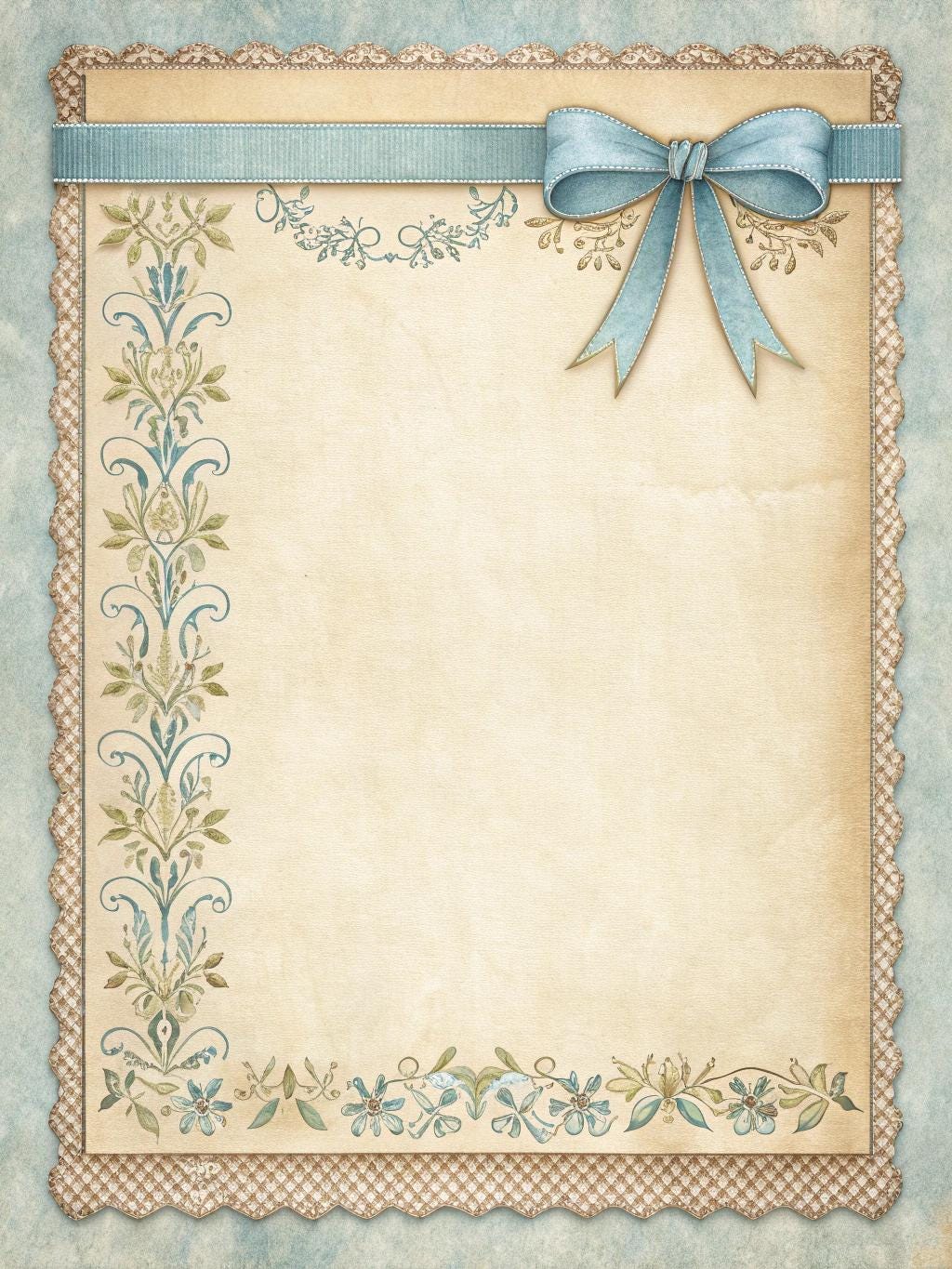 Vintage Parchment Paper – A4 Printable With Blue Ribbon (digital ...