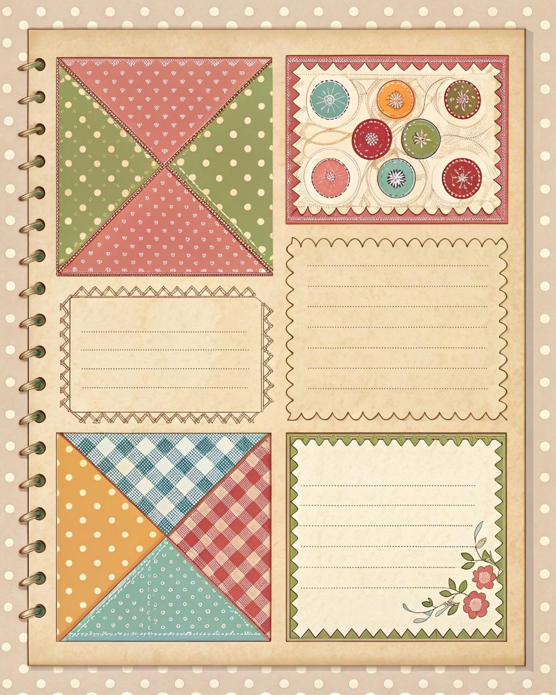 Patchwork Fabric Block Journal Page: Vintage Scrapbook Printable (A4 ...