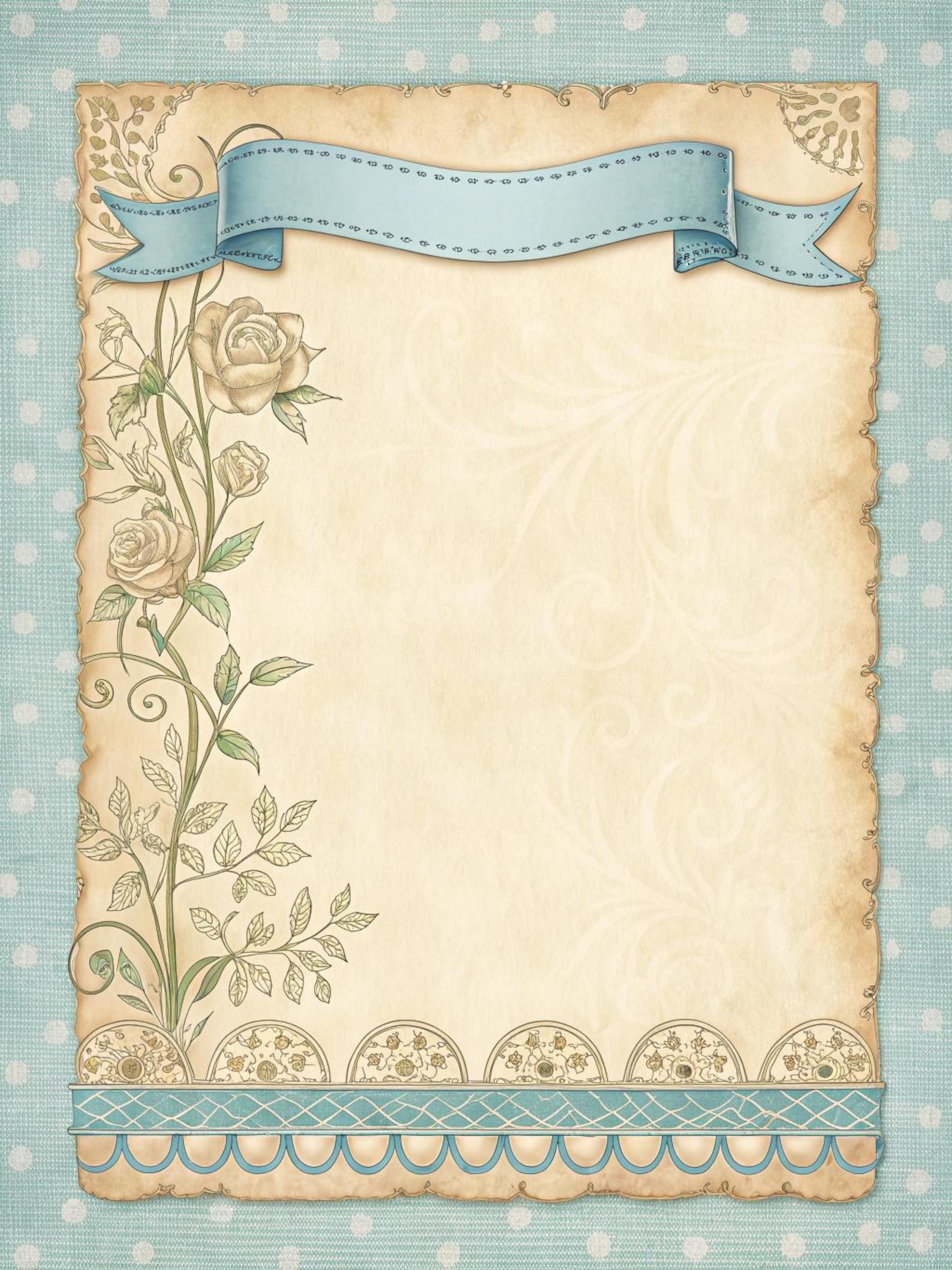 Vintage Parchment Paper – A4 Printable With Blue Ribbon (digital ...