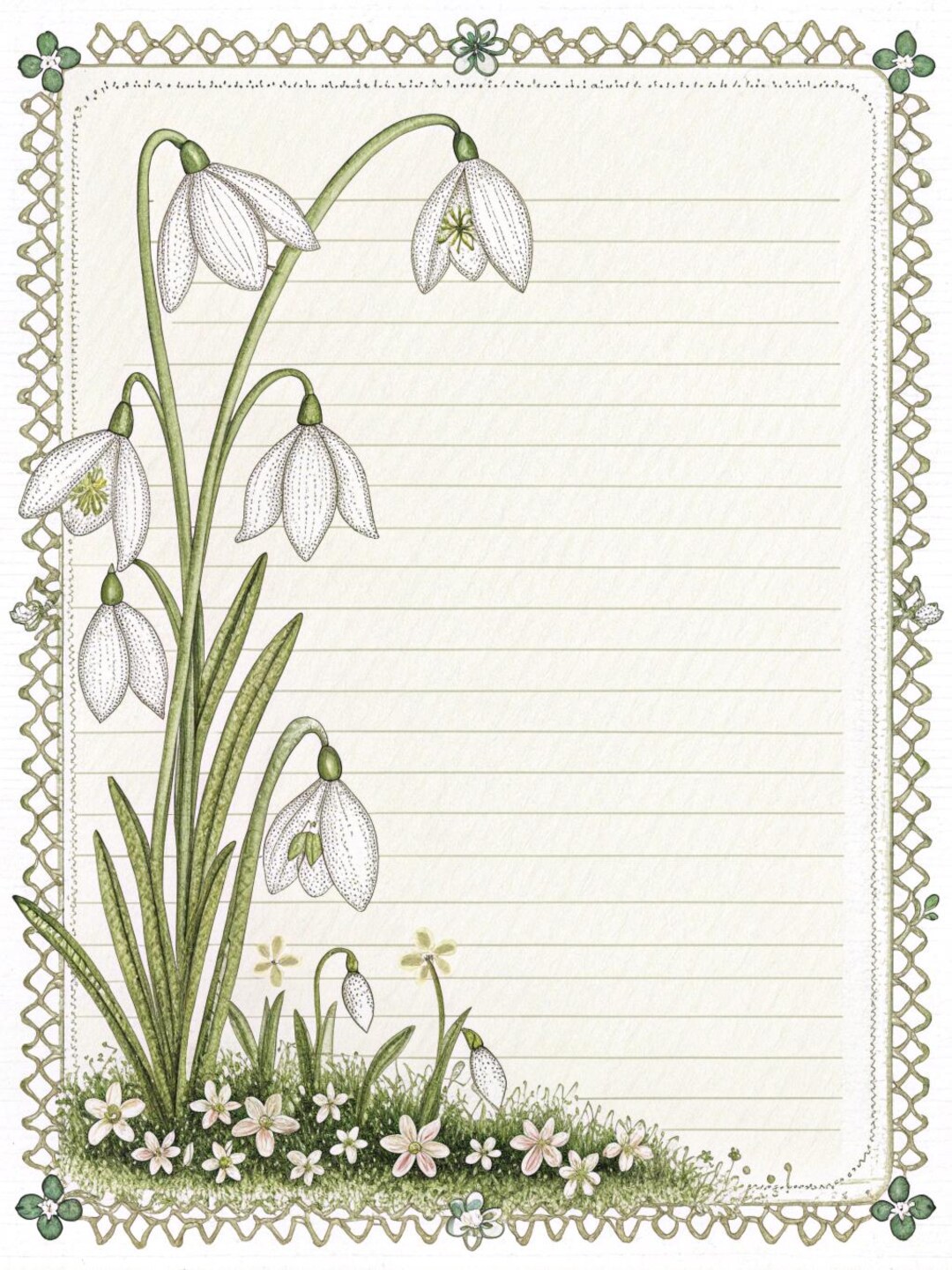 Botanical Lined Writing Paper Set of 30 | 8 March Printable Gift ...