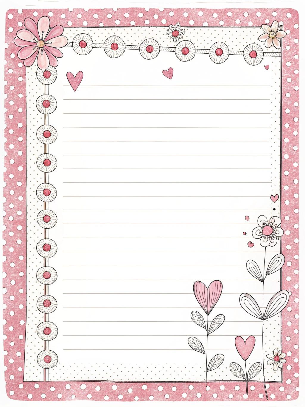Pink Polka Dot Lined Writing Paper Printable | 40 Cute Journal Page ...