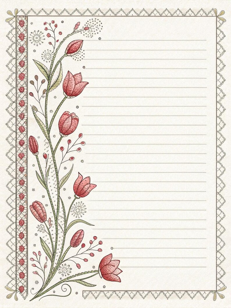 Botanical Lined Writing Paper Set of 30 | 8 March Printable Gift ...