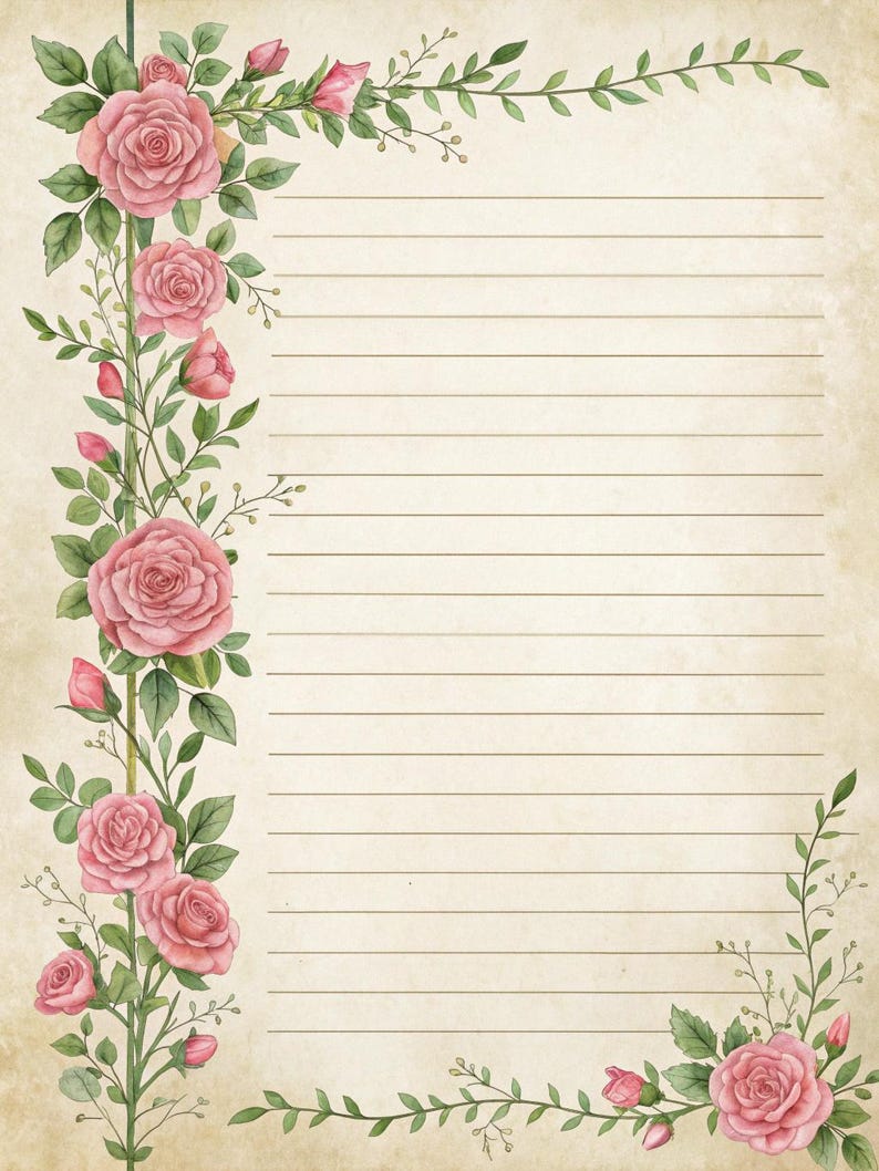 Vintage Rose Journal Pages, Shabby Chic Stationery (digital Download ...