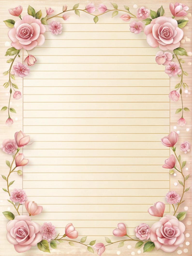 Rose Lined Writing Paper | Floral Stationery, Scrapbooking (A4 & US ...