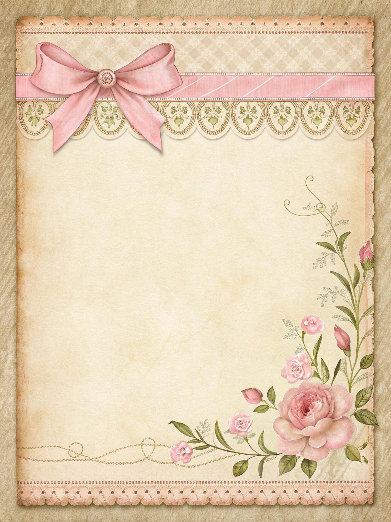 Vintage Parchment Paper – A4 Printable With Blue Ribbon (digital ...