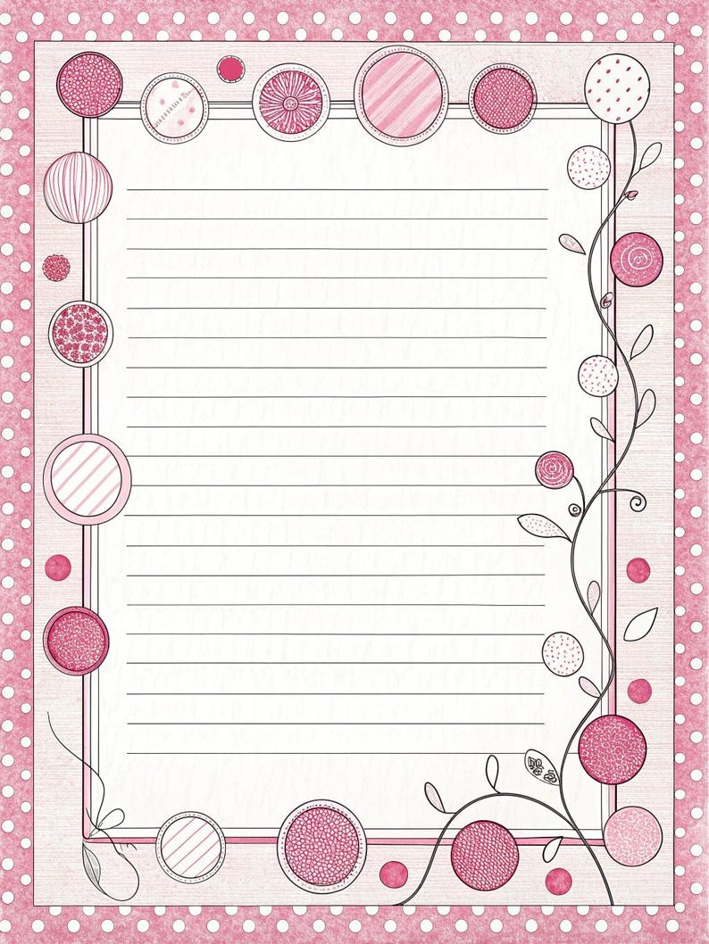 Pink Polka Dot Lined Writing Paper Printable | 40 Cute Journal Page ...