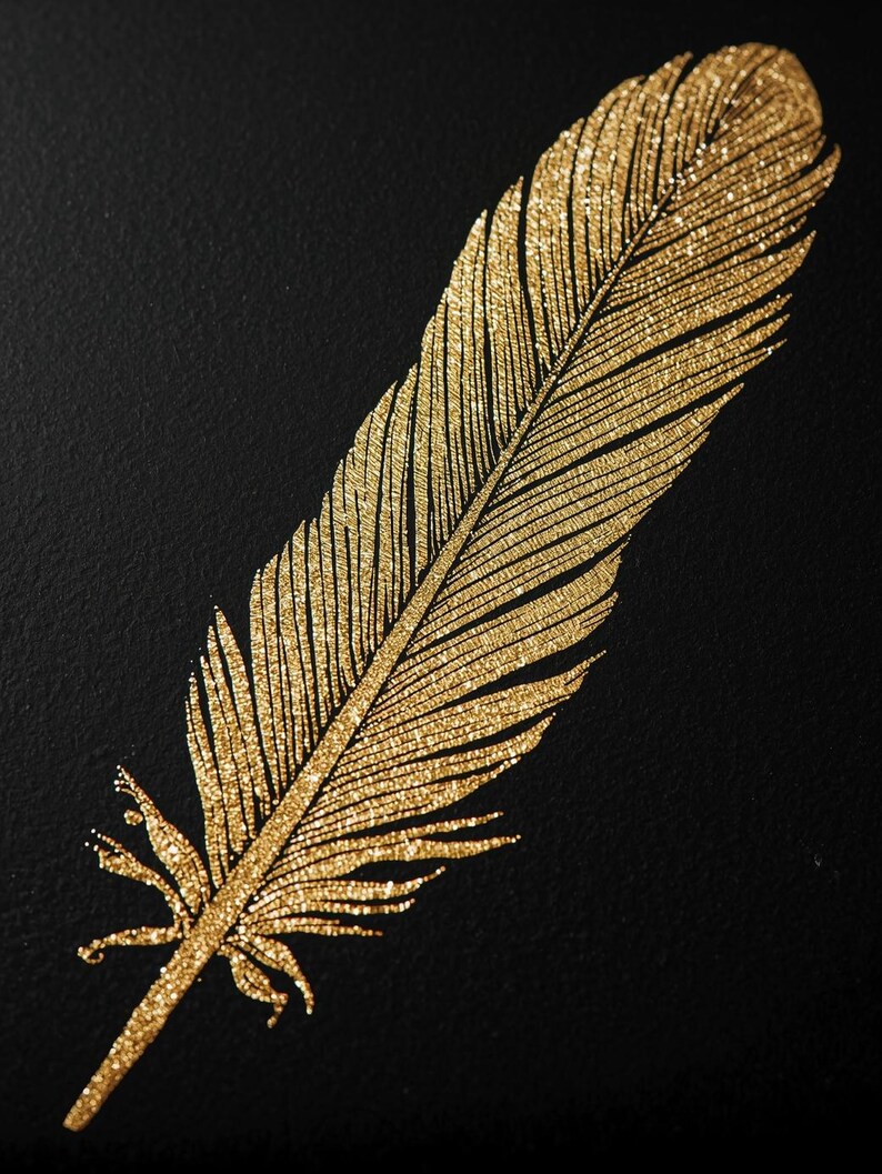 Gold Feather Wall Art Set, Black and Gold Minimalist Decor (digital ...
