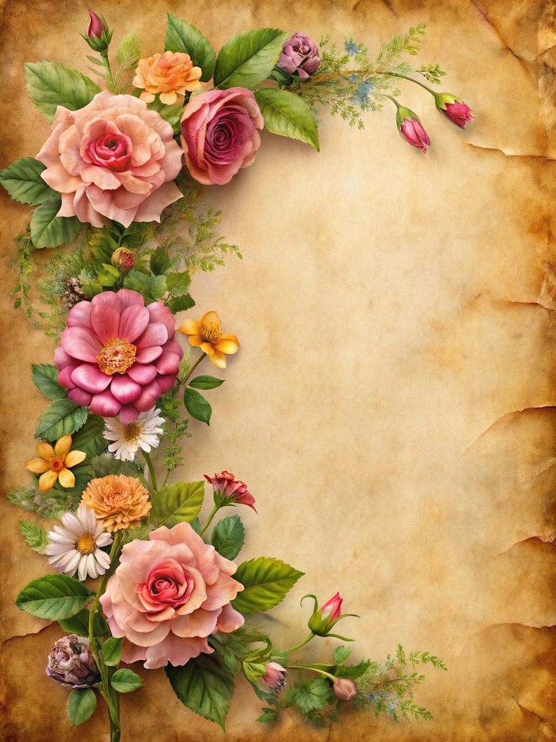 Digital Vintage Paper Sheets With Floral Decor 22 Printable Antique ...