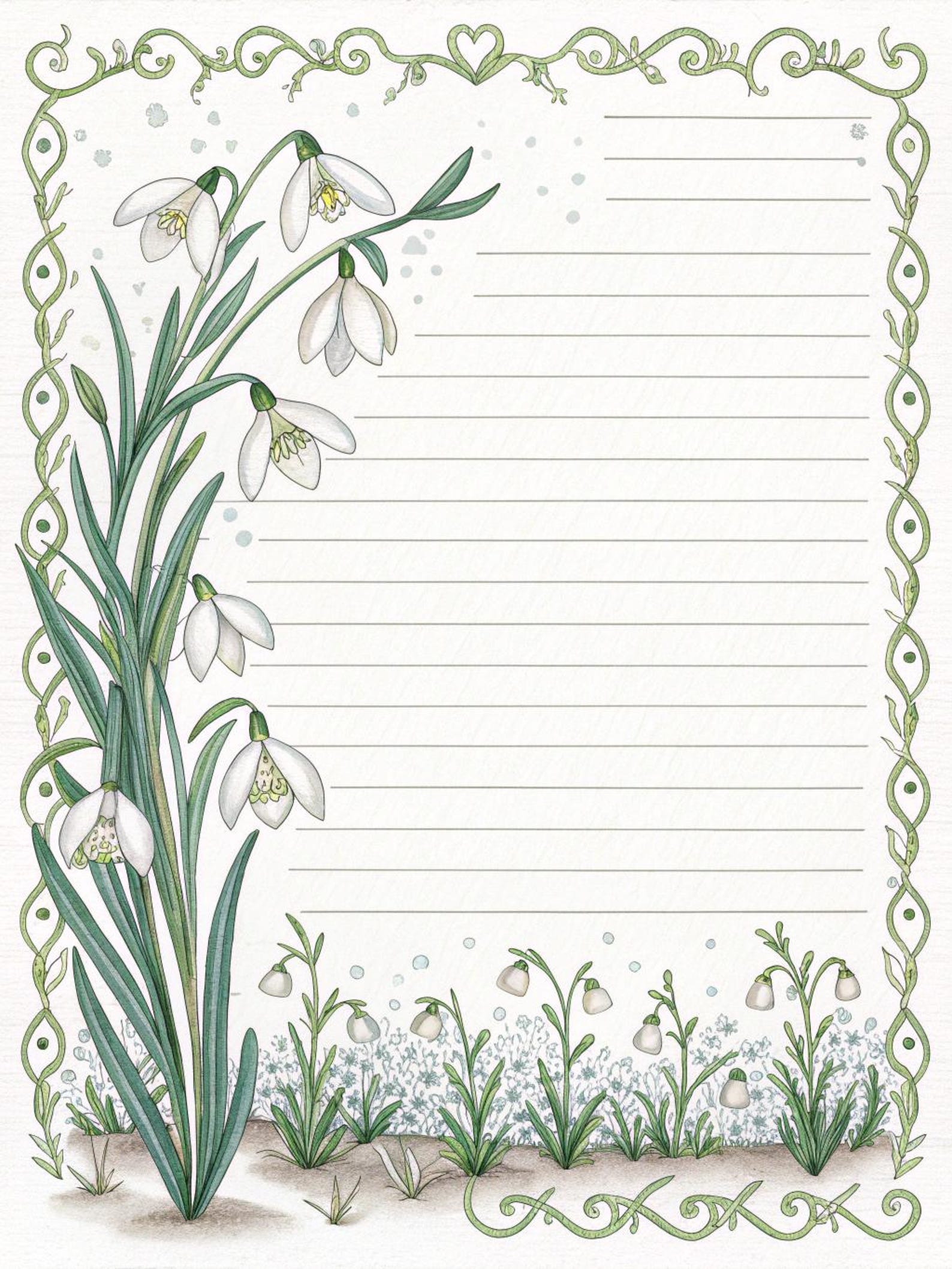 Botanical Lined Writing Paper Set of 30 | 8 March Printable Gift ...