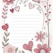 Valentine Floral Writing Paper, Pink Heart Stationery (digital Download ...