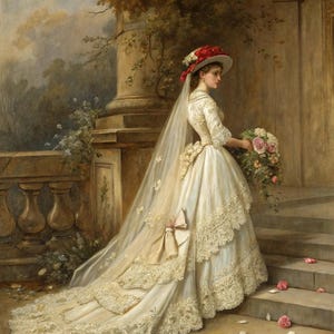 Victorian Bride Oil Painting Print, Antique Lace Wedding Dress (digital ...