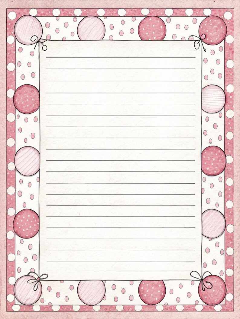Pink Polka Dot Lined Writing Paper Printable | 40 Cute Journal Page ...