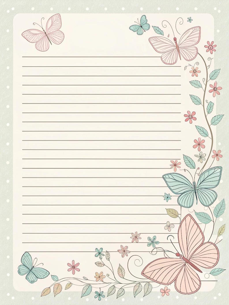 Butterfly Lined Stationery – Printable Pastel Pink Journal Page (PDF ...