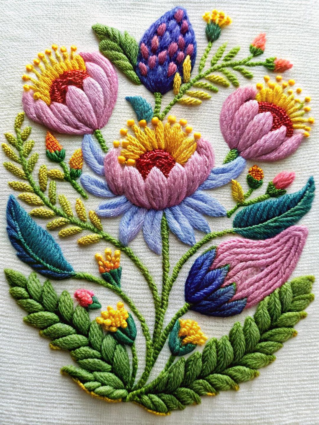 24 Hand Embroidery Art, Floral Embroidery Print, Embroidered Flowers ...