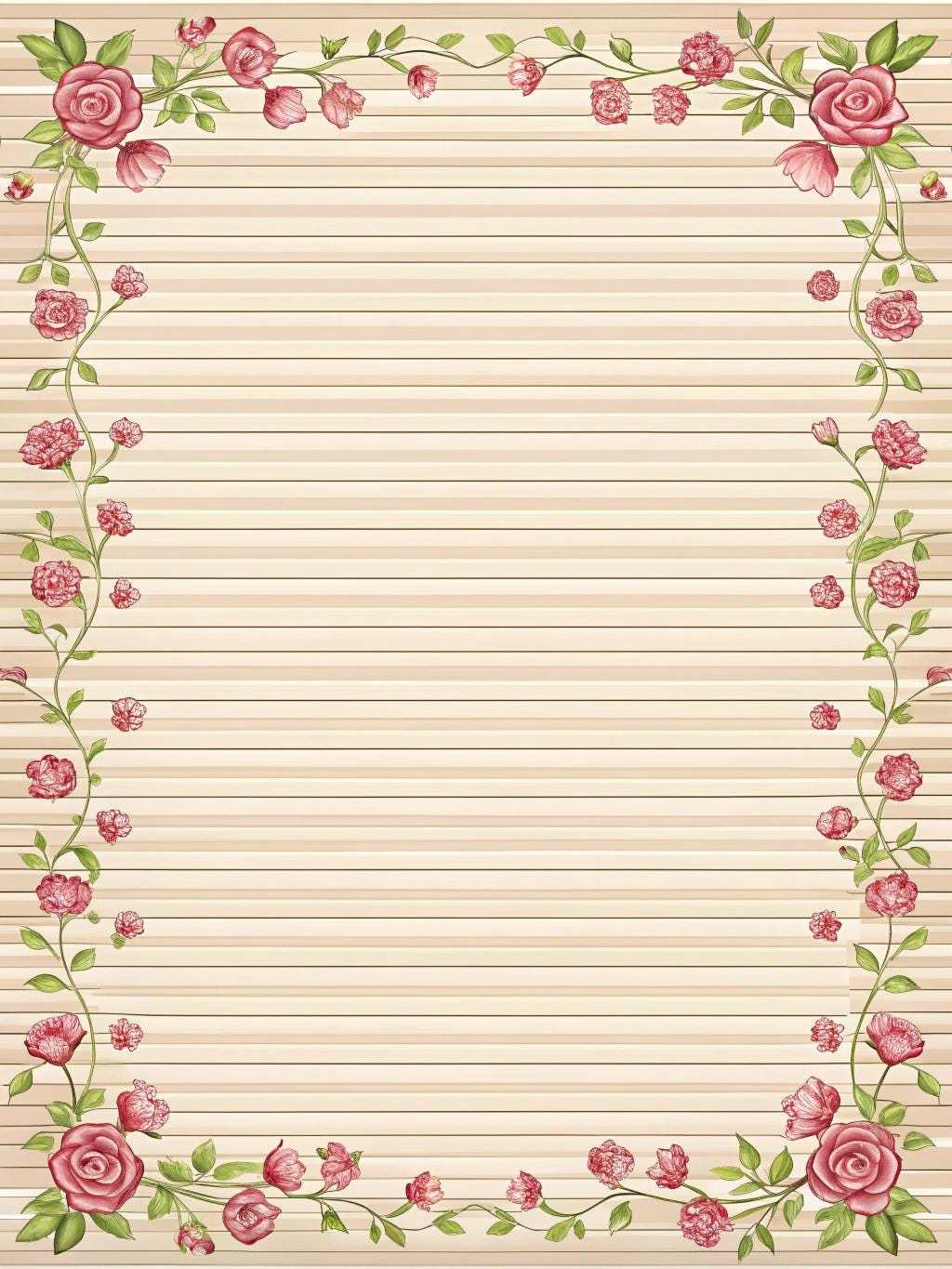 Rose Lined Writing Paper | Floral Stationery, Scrapbooking (A4 & US ...