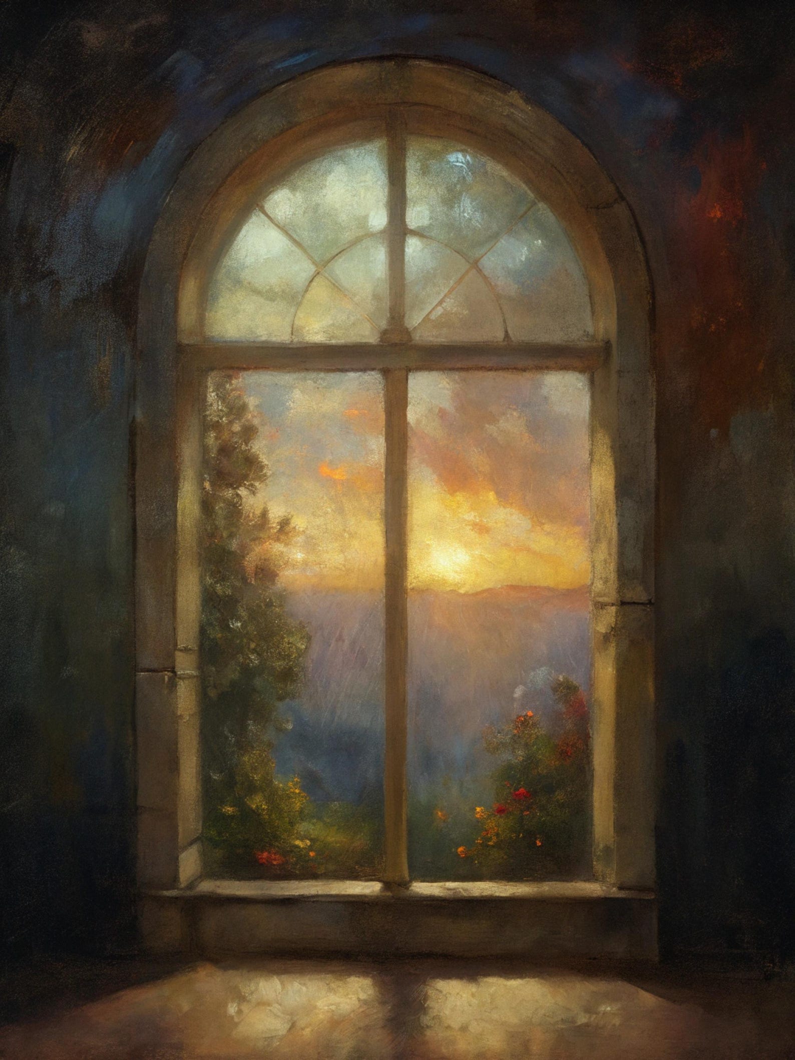 Oil Painting ,antique Window With a View, 5 Oil Painting, Antique ...