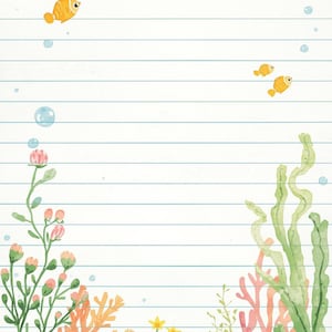Cute Ocean Lined Paper for Kids – 45 Watercolor Sea Ocean Writing Paper ...