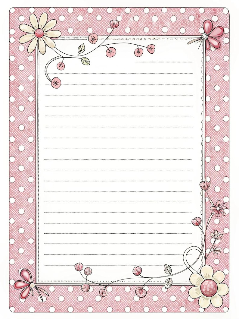 Pink Polka Dot Lined Writing Paper Printable | 40 Cute Journal Page ...