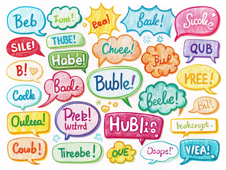 Printable Bubble Word Clouds | Hand-drawn Pencil Art Stickers for ...