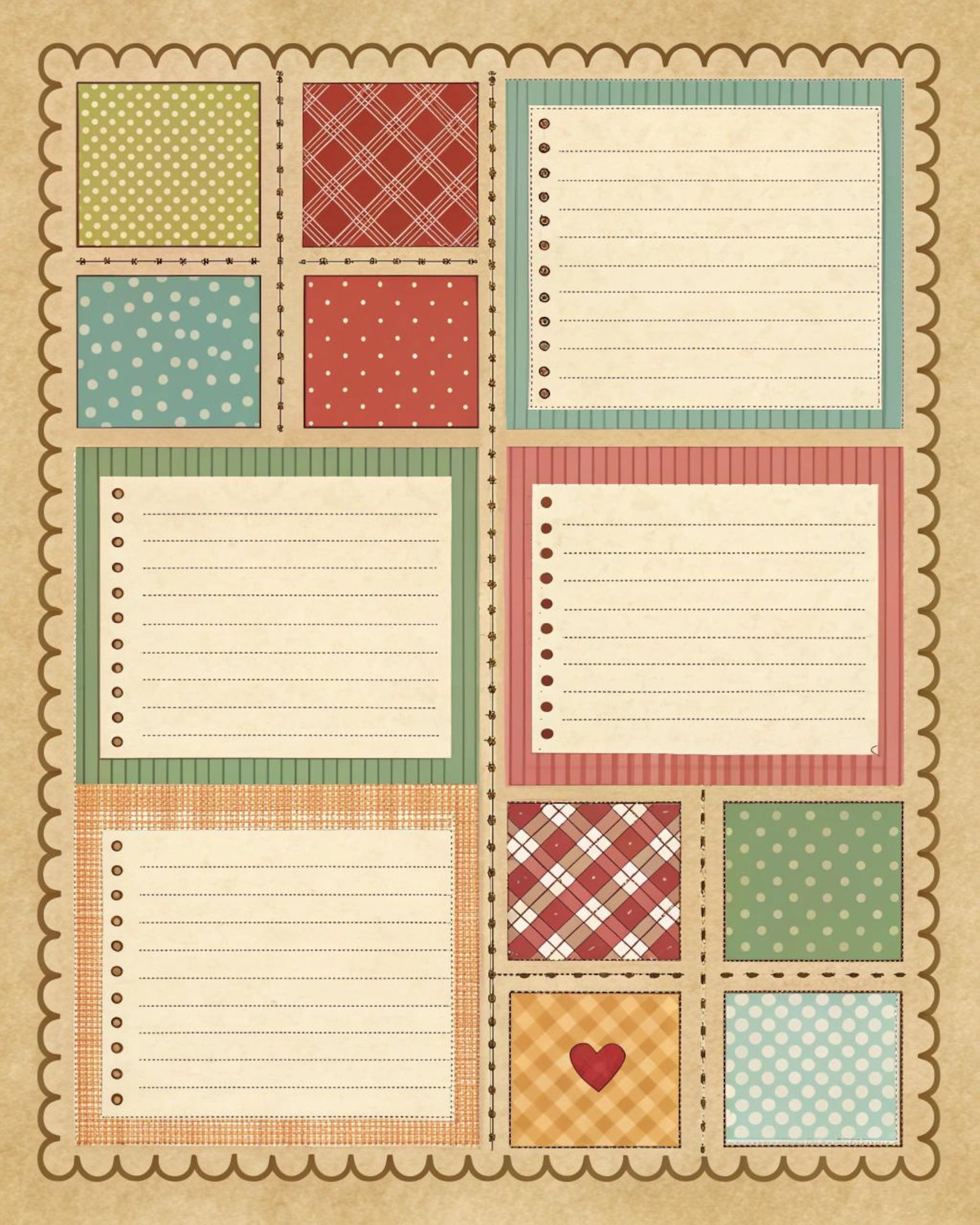 Patchwork Fabric Block Journal Page: Vintage Scrapbook Printable (A4 ...