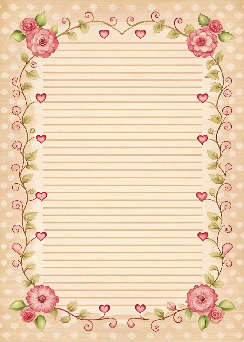 Floral Heart Lined Journal Pages: Printable Planner Inserts (PDF) - Etsy