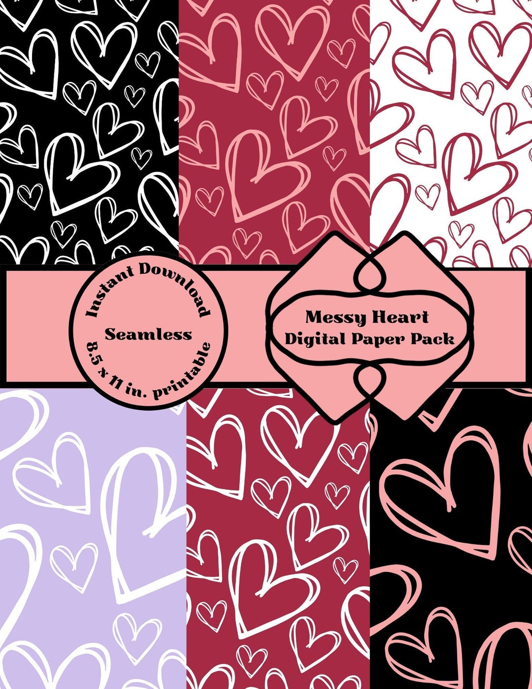 Messy Heart Digital Paper Instant Download Seamless Design 8.5 X 11 ...