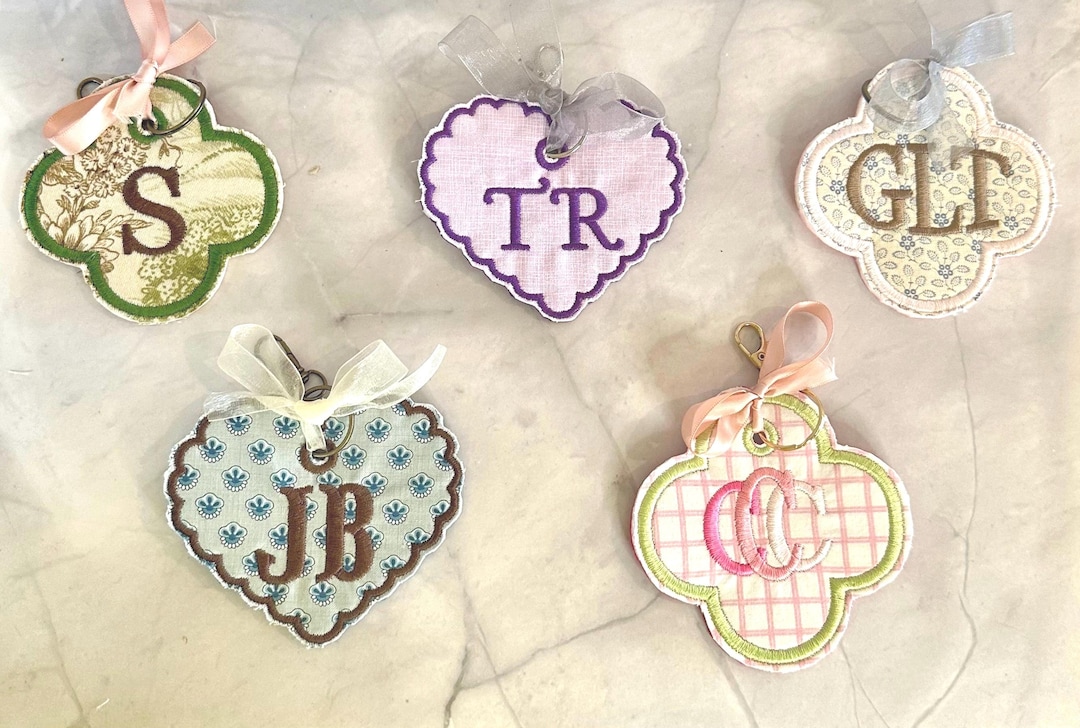 Embroidered Fabric Monogram Keychains — Custom Initial Charm, Bag ...