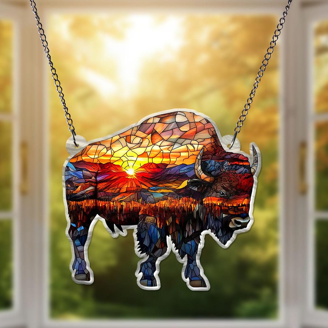 Bison ACRYLIC Suncatcher Window Hanging Decor, Farmhouse Suncatcher ...