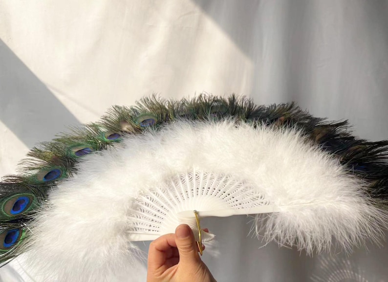 Large Peacock Feather Hand Fans - Elegant Marabou Feather Fans for ...