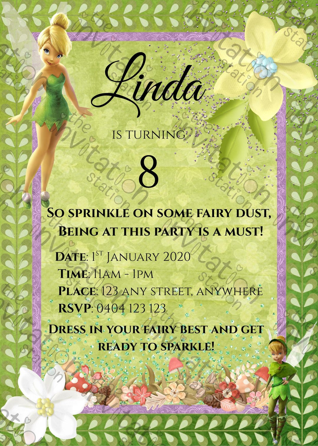 Tinkerbell Birthday Invitation: Editable Fairy Party Invite (canva ...