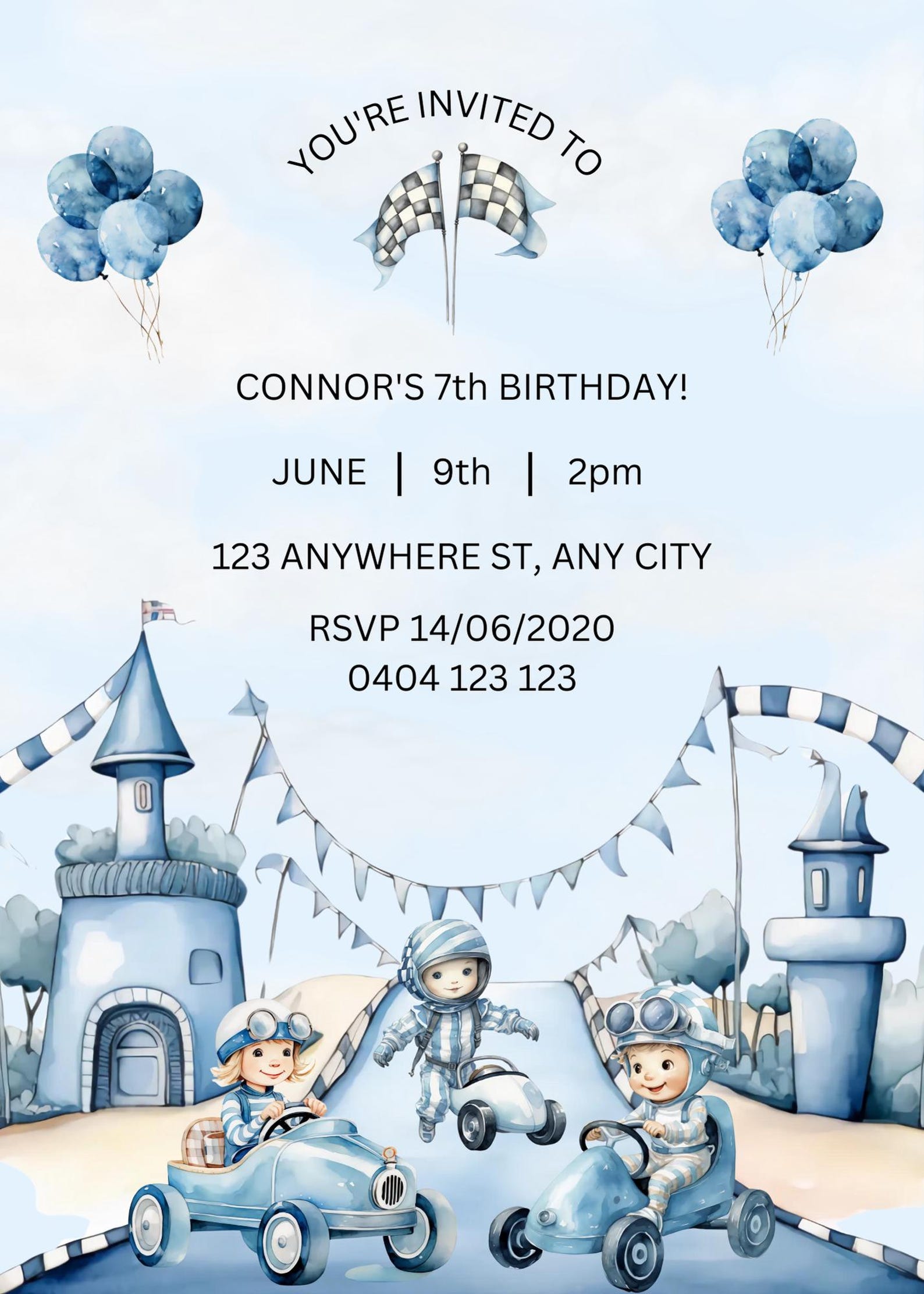 Editable Blue Car Themed Birthday Invitation - Etsy